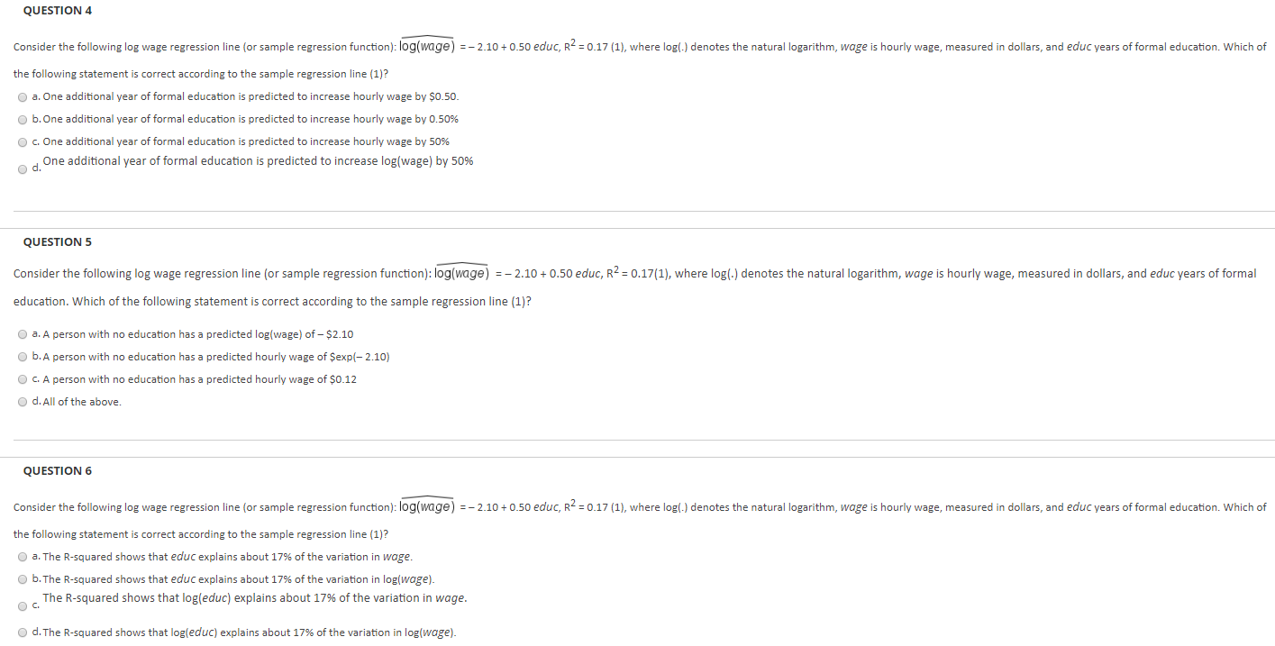 Solved QUESTION 1 Consider the following OLS regression line | Chegg.com