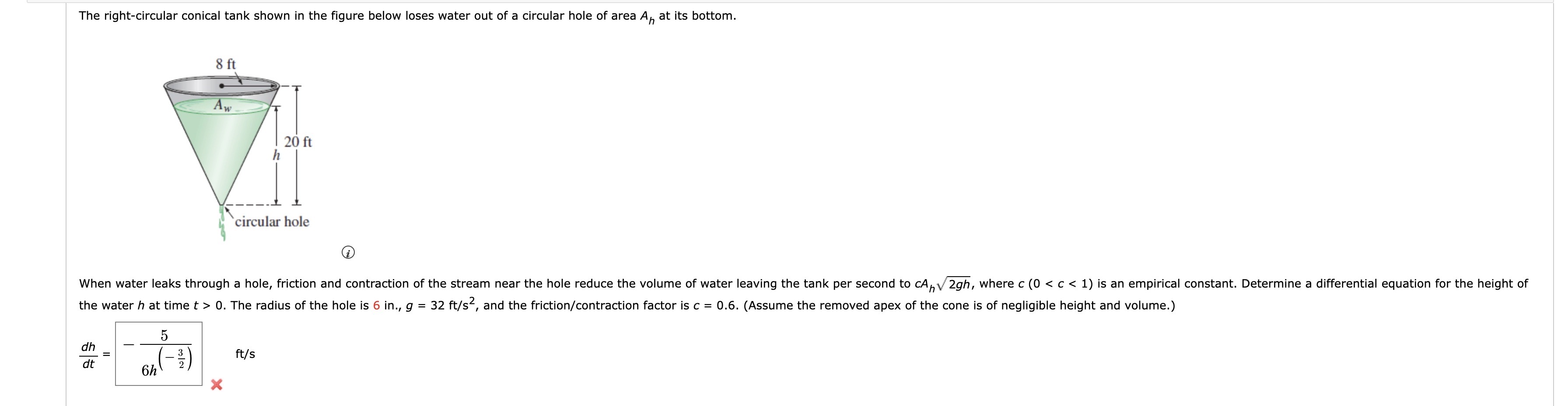 Solved The right-circular conical tank shown in the figure | Chegg.com Solved The right-circular conical tank shown in the figure | Chegg.com