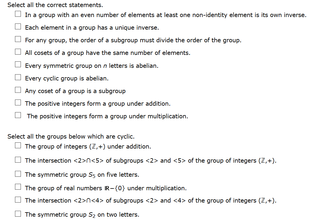 Solved Select all the correct statements. U In a group with | Chegg.com