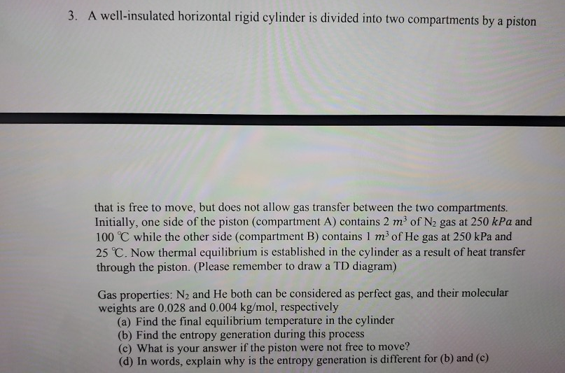 Solved 3. A well-insulated horizontal rigid cylinder is | Chegg.com