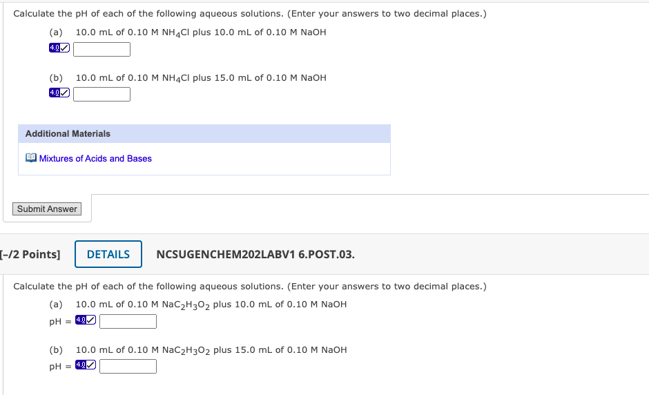Solved Calculate the pH of each of the following aqueous | Chegg.com