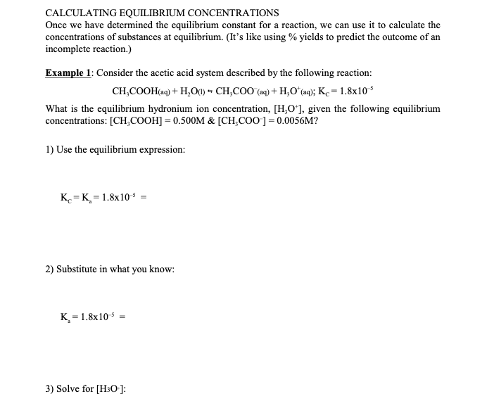 Solved CALCULATING EQUILIBRIUM CONCENTRATIONS Once we have | Chegg.com