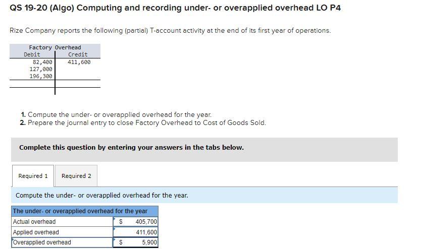 Solved QS 19−20 (Algo) Computing and recording under- or | Chegg.com