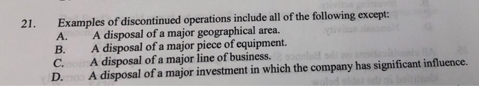 Solved Examples of discontinued operations include all of | Chegg.com