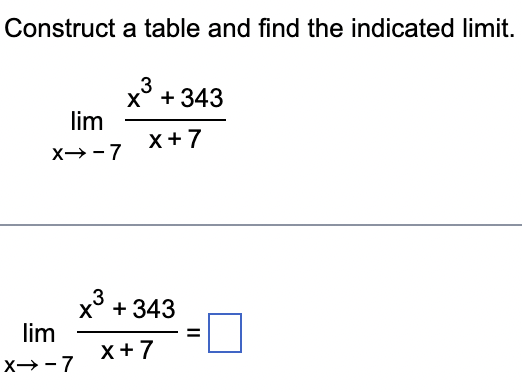 Solved Construct a table and find the indicated limit. | Chegg.com