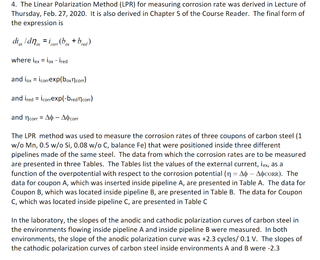 4. The Linear Polarization Method (LPR) for measuring | Chegg.com