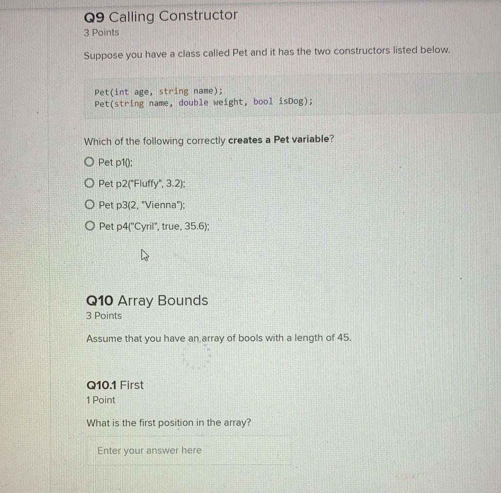 Solved Q9 Calling Constructor 3 Points Suppose you have a | Chegg.com