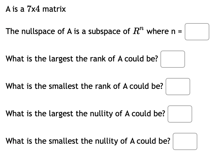 Solved Suppose that A is a 4x3 matrix, and the dimension of | Chegg.com
