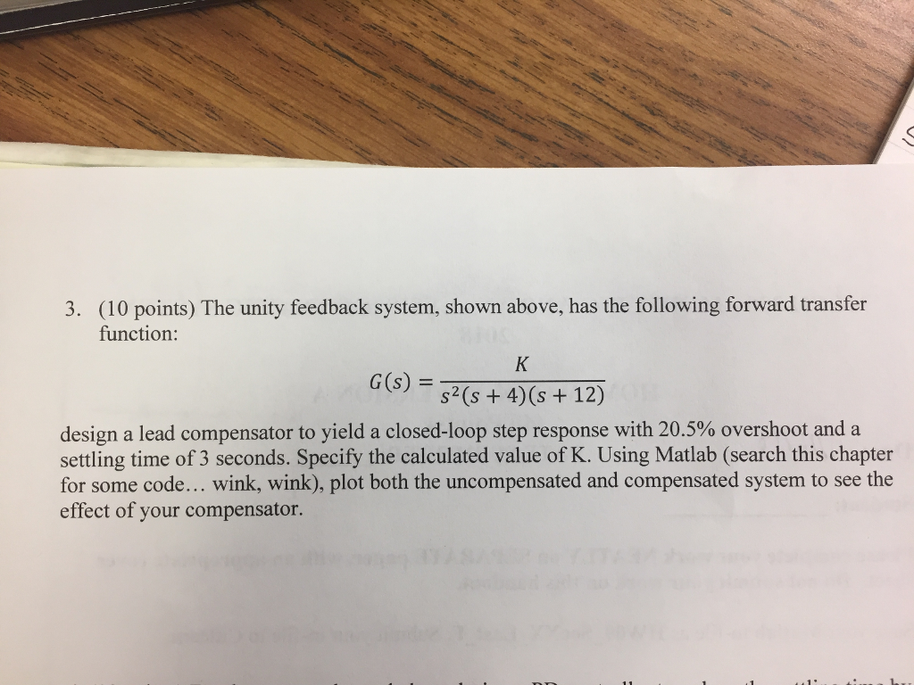 Solved (10 points) The unity feedback system, shown above, | Chegg.com
