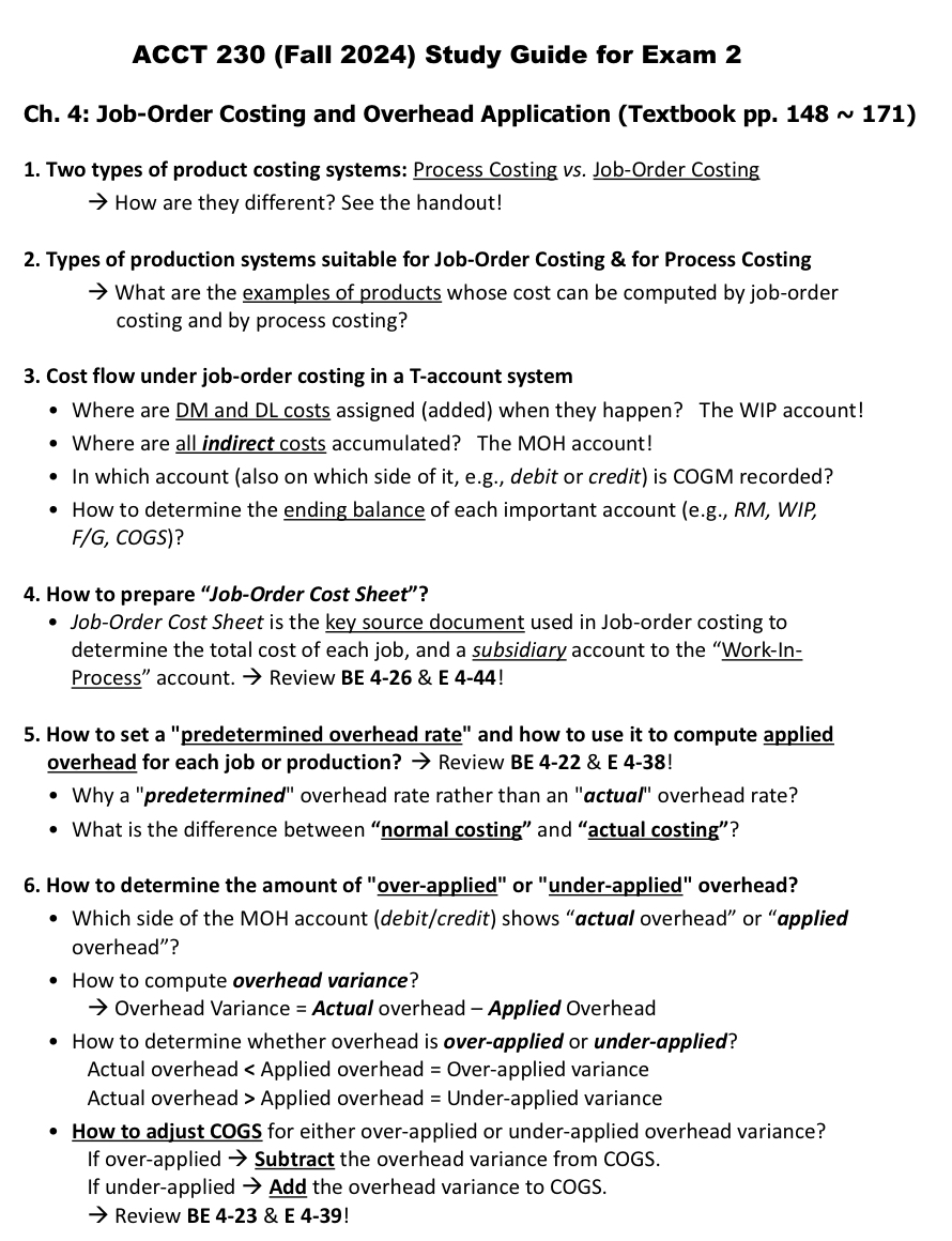 Solved ACCT 230 (Fall 2024) ﻿Study Guide for Exam 2Ch. 4: | Chegg.com