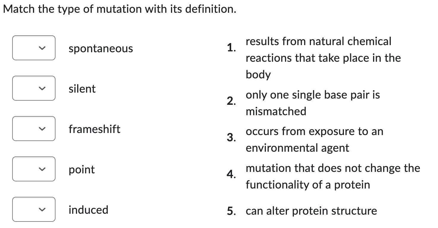 Solved Match the type of mutation with its | Chegg.com