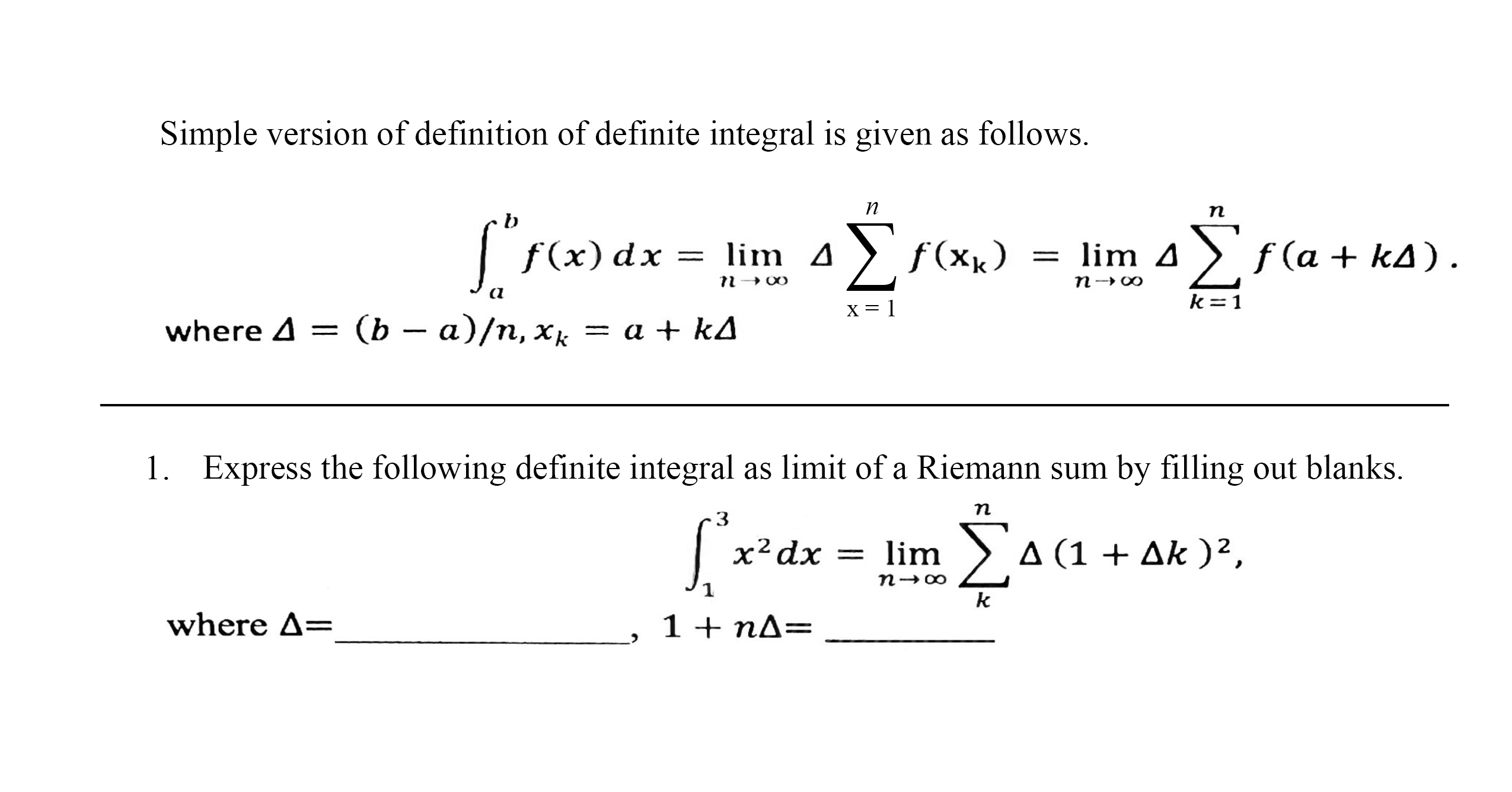 Solved Simple version of definition of definite integral is | Chegg.com