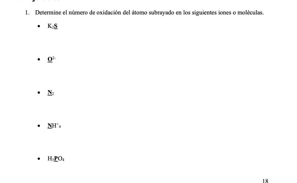 Solved 1 Determine The Oxidation Number Of The Underlined