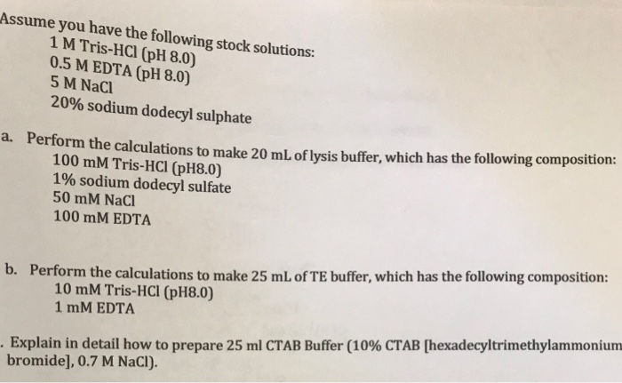 Solved Assume you have the following stock solutions: 1 M | Chegg.com