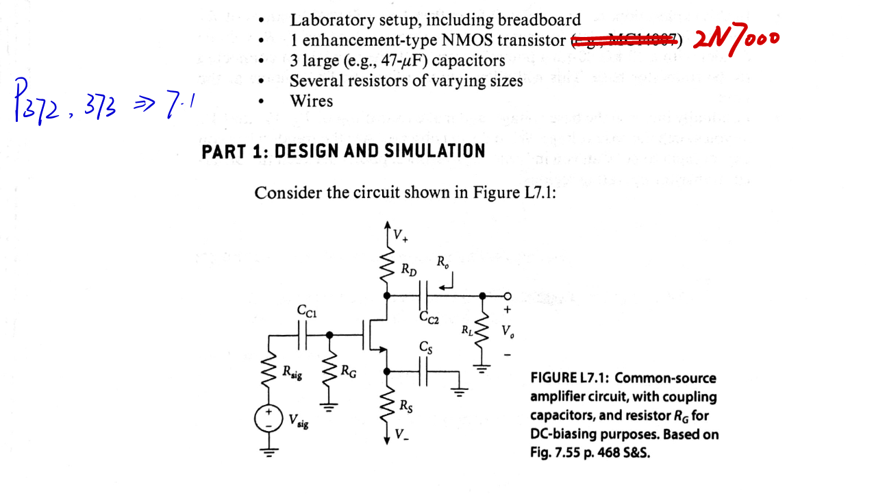 LAB 7.1 NMOS Common-Source Amplifier (See Section | Chegg.com