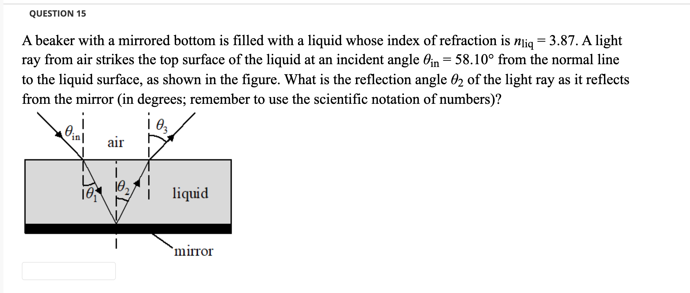 Solved QUESTION 15 a a A beaker with a mirrored bottom is | Chegg.com