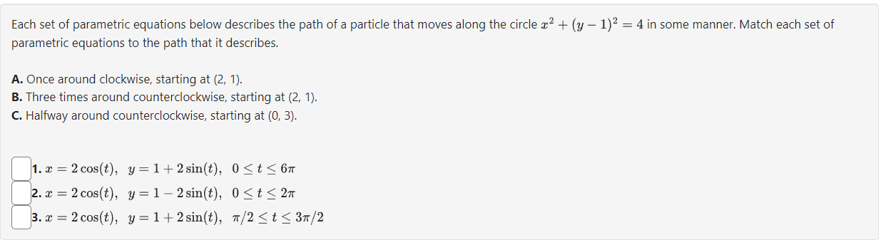 Solved Each set of parametric equations below describes the | Chegg.com