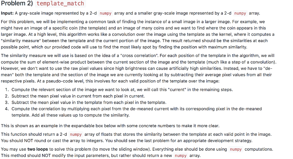 Problem 2) template_match Input: A gray-scale image | Chegg.com