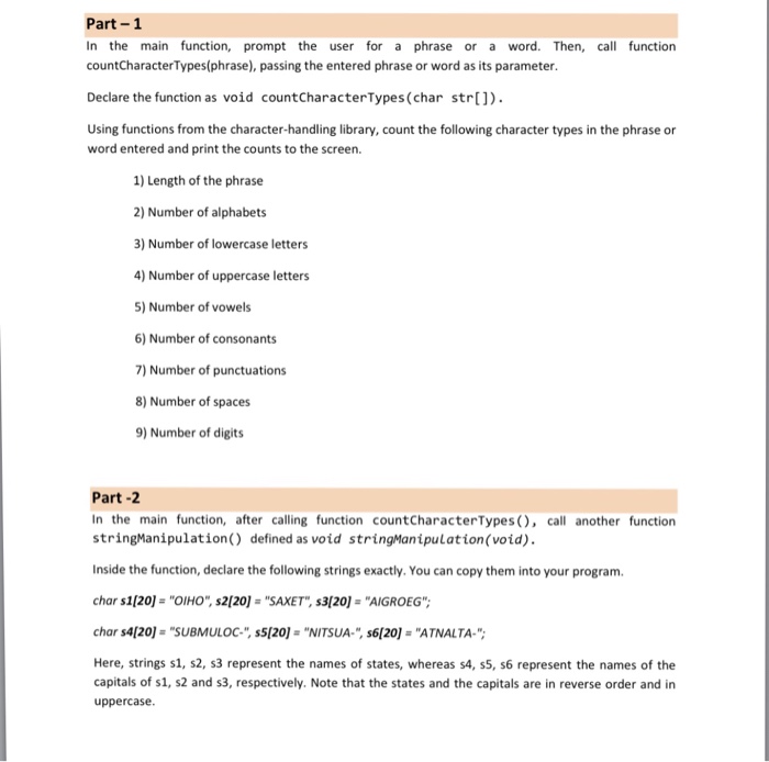 Solved Part 1 In the main function, prompt the user for a | Chegg.com