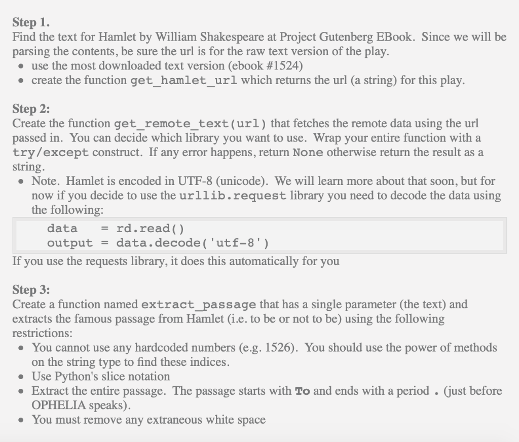 Solved Step 1. Find the text for Hamlet by William | Chegg.com