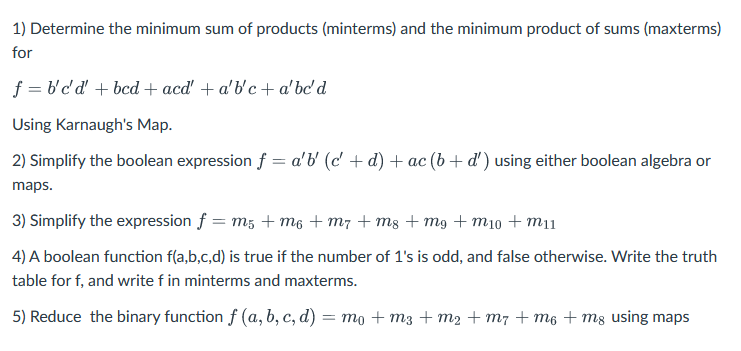 Solved 1) Determine the minimum sum of products (minterms) | Chegg.com