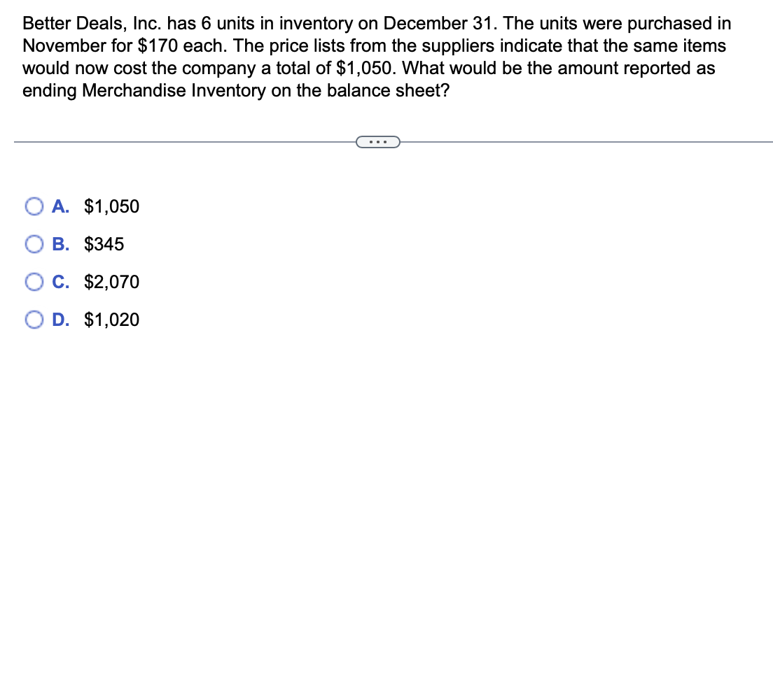 Solved Better Deals, Inc. has 6 units in inventory on | Chegg.com