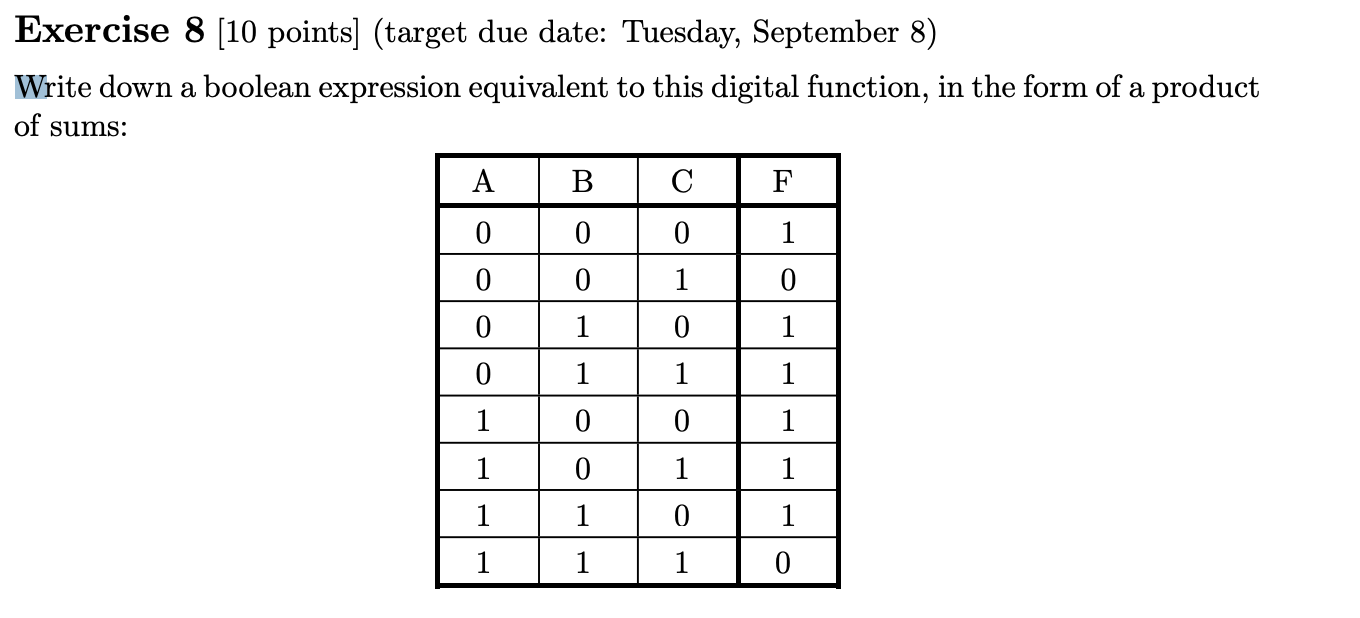 Solved Exercise 8 (10 points] (target due date: Tuesday, | Chegg.com