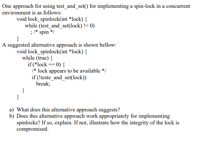 Solved One approach for using test_and_set() for | Chegg.com