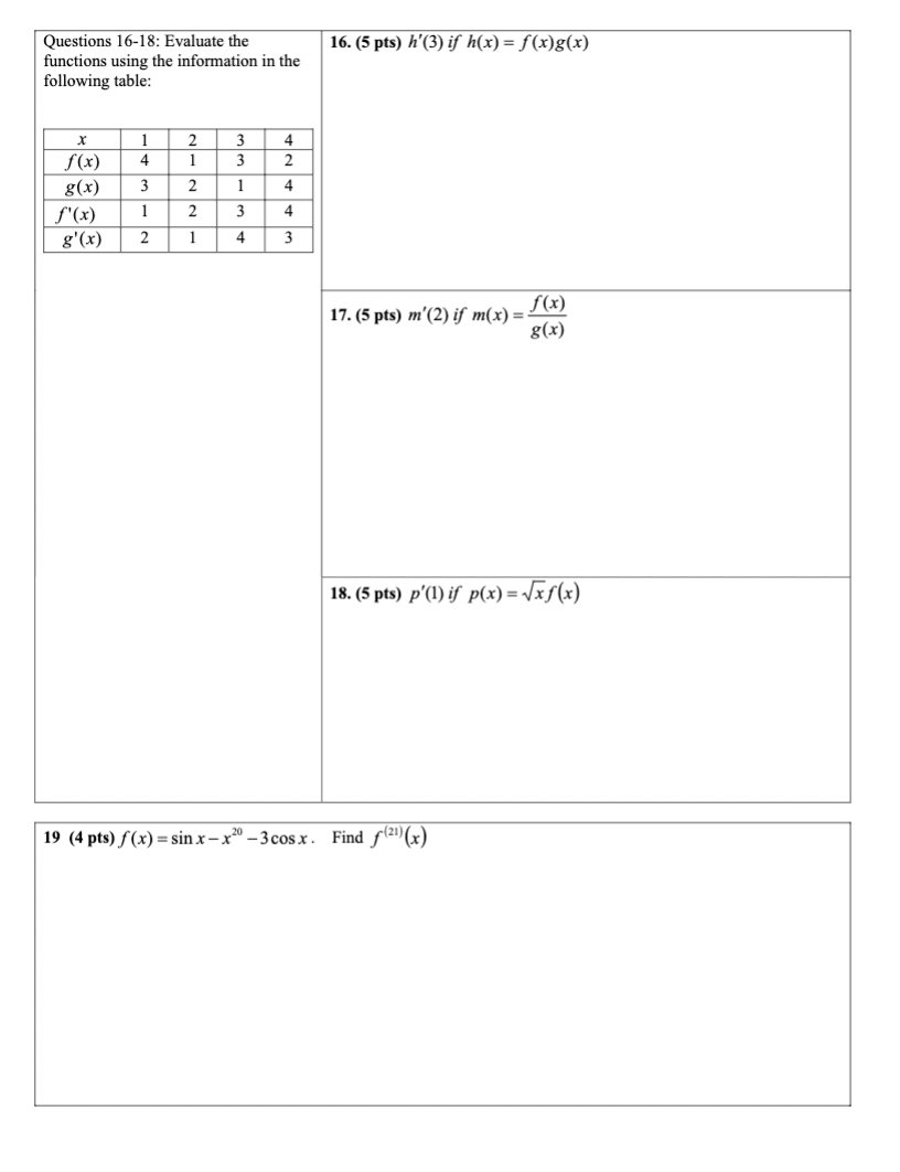 Solved Questions 16-18: Evaluate the functions using the | Chegg.com