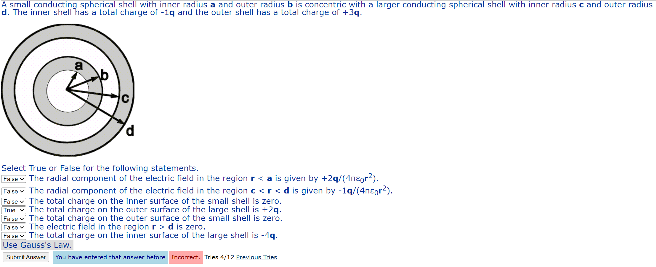 Solved A small conducting spherical shell with inner radius | Chegg.com