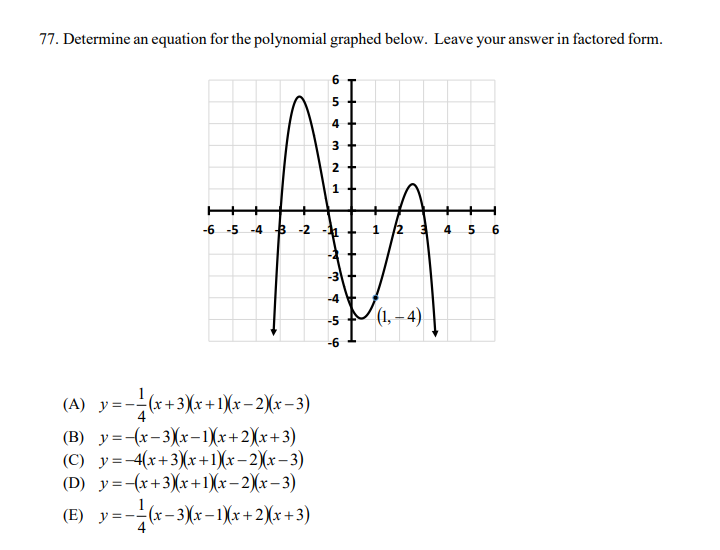 Solved 77. Determine an equation for the polynomial graphed | Chegg.com