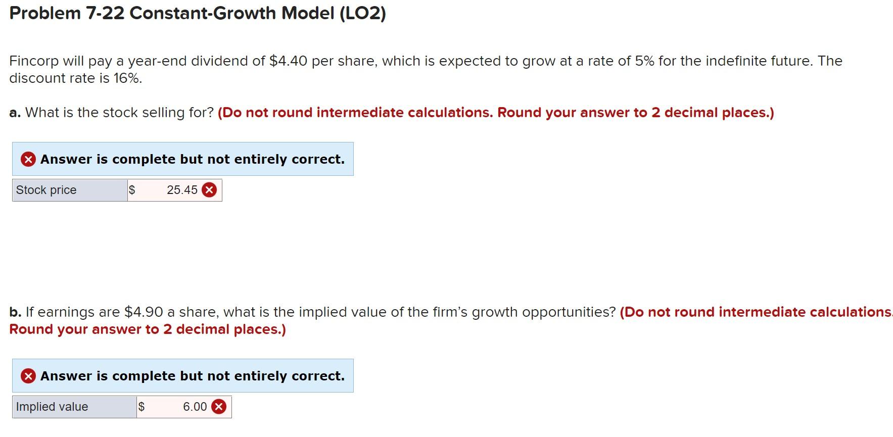 Solved Problem 7-22 Constant-Growth Model (LO2) Fincorp will | Chegg.com
