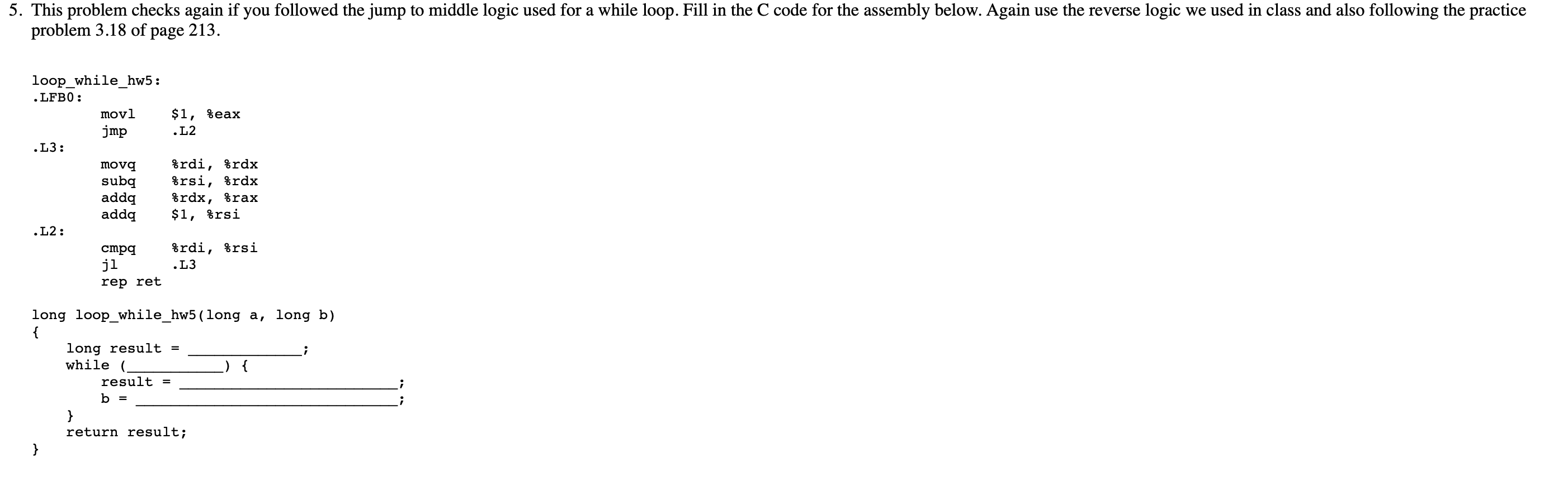 problem 3.18 of page 213 . long loop_while_hw5(long | Chegg.com