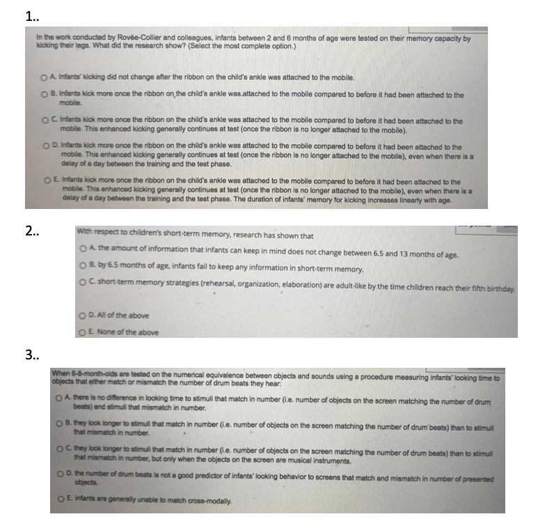 1.. In the work conducted by Rovee-Collier and | Chegg.com