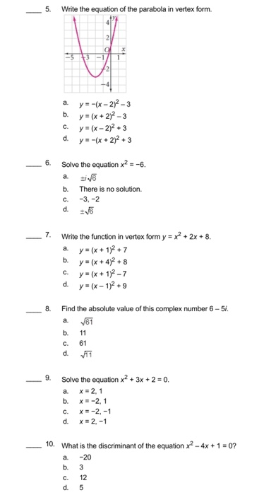 Solved 5. Write the equation of the parabola in vertex form. | Chegg.com