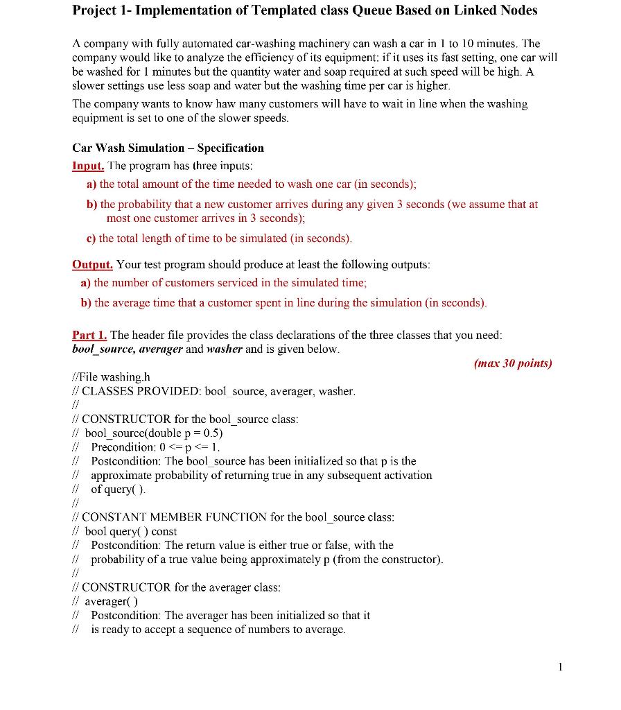 Solved Project 1- Implementation of Templated class Queue | Chegg.com
