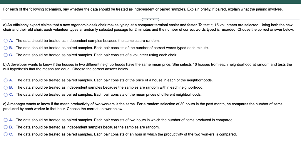 Solved For each of the following scenarios, say whether the | Chegg.com