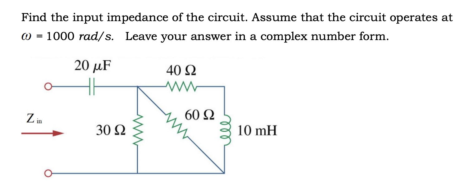 Solved Find the input impedance of the circuit. Assume that | Chegg.com