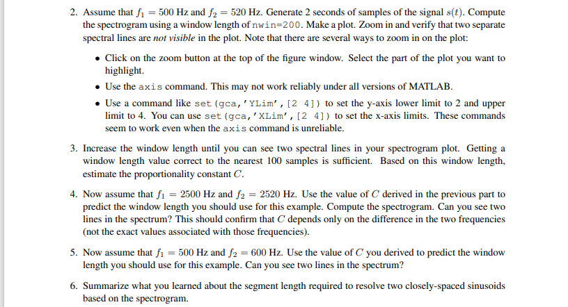 Solved 2.1 Spectrogram Frequency Resolution This part | Chegg.com