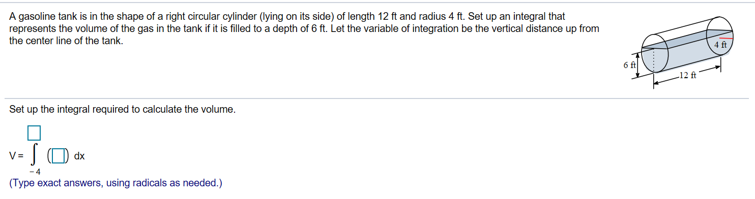 Solved A gasoline tank is in the shape of a right circular | Chegg.com