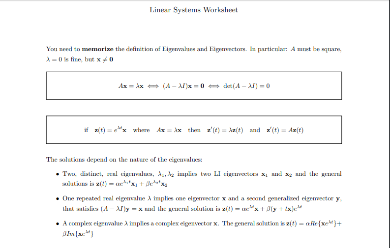 Solved Linear Systems Worksheet You need to memorize the | Chegg.com