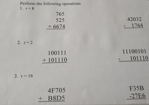 Solved Perform the following operations 1. r 8 765 42032 525 | Chegg.com