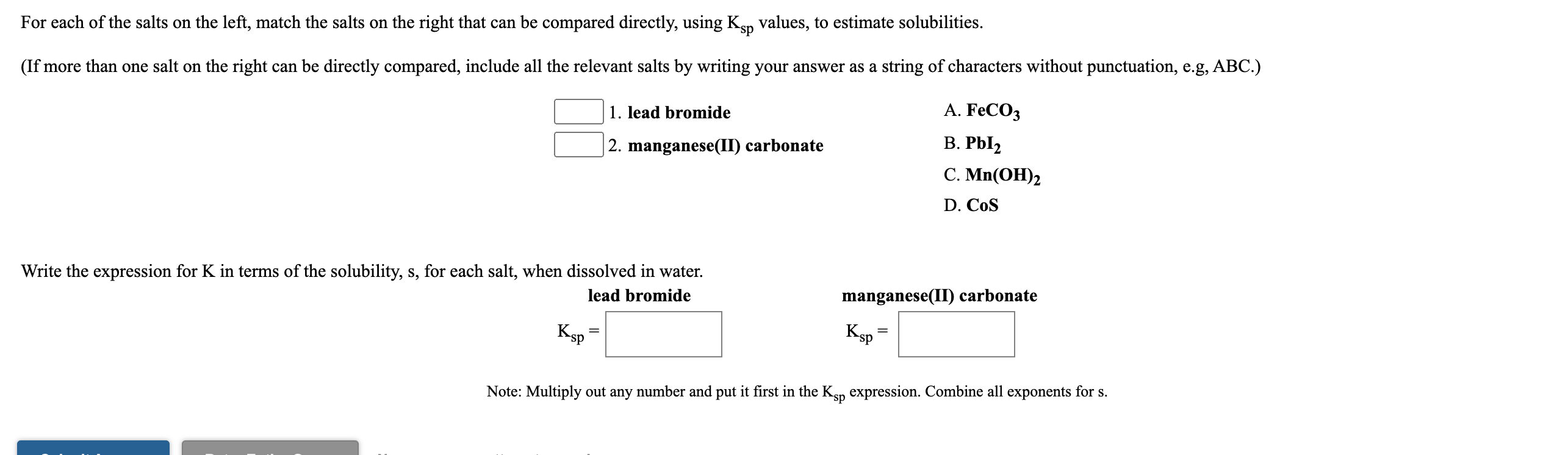 Solved For each of the salts on the left, match the salts on | Chegg.com