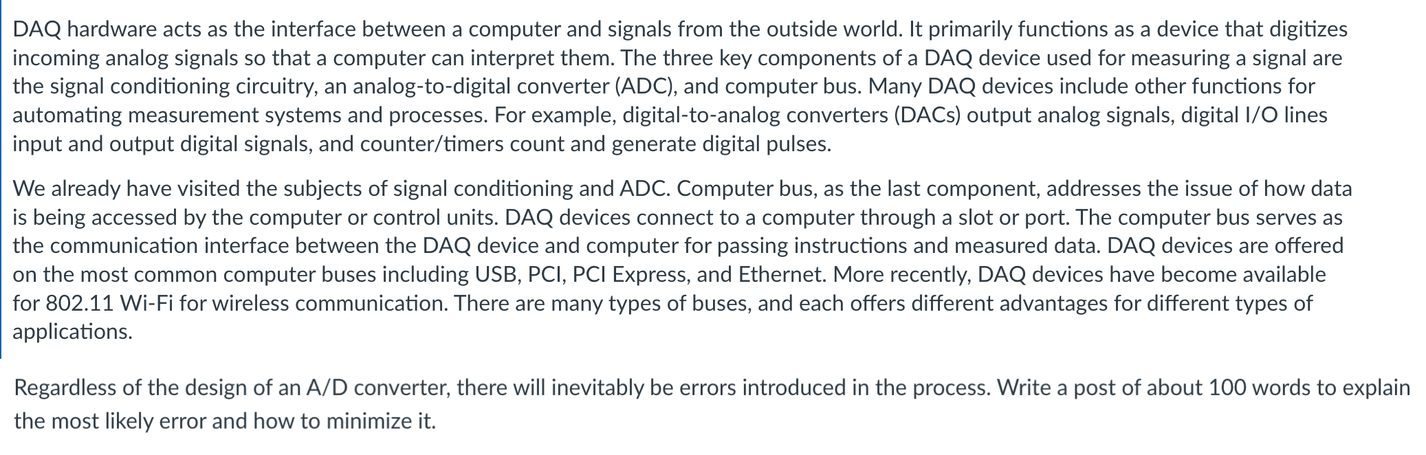 Solved DAQ hardware acts as the interface between a computer | Chegg.com