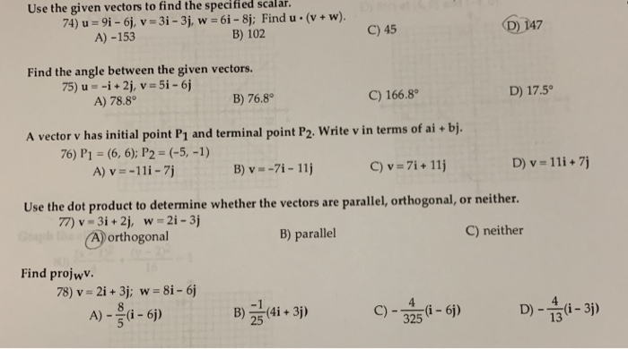 Solved Use the given vectors to find the specified scalar | Chegg.com