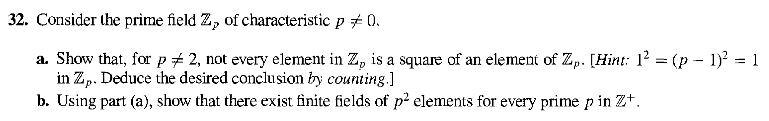Solved 32. Consider the prime field Zp of characteristic p | Chegg.com