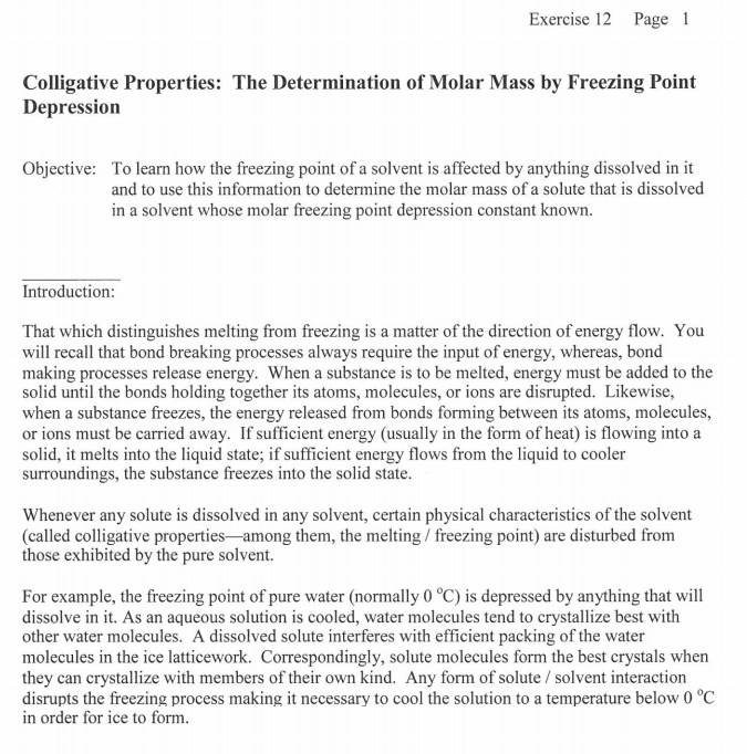 Solved Exercise 12 Page 1 Colligative Properties: The | Chegg.com