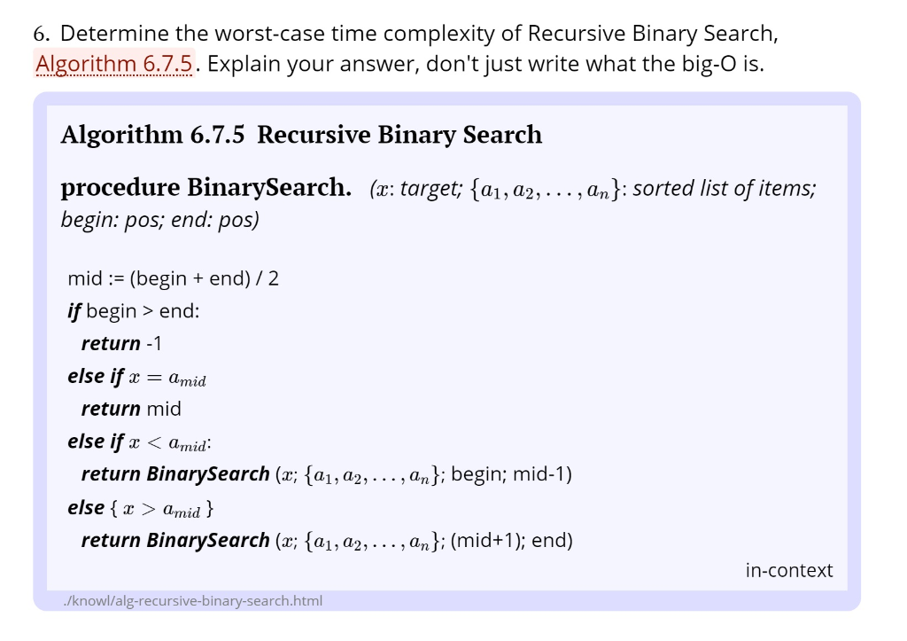 Solved 6 Determine The Worst case Time Complexity Of Chegg