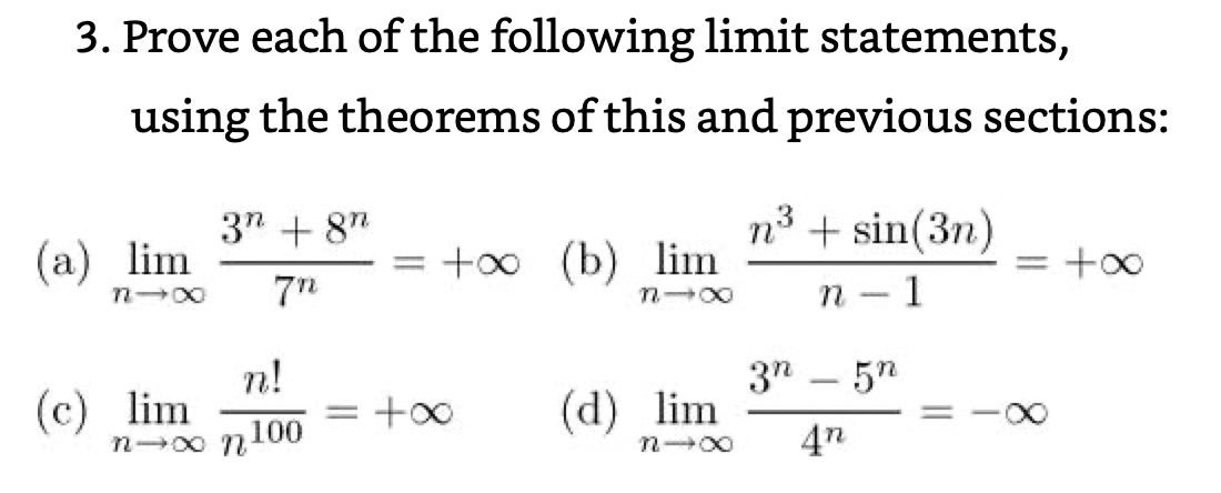 Solved 3. Prove each of the following limit statements, | Chegg.com