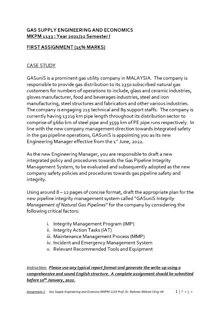 GAS SUPPLY ENGINEERING AND ECONOMICS MKPM 1133 : Year | Chegg.com